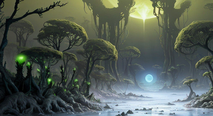 Otherworldly Exoplanet Terrain: Dense, Twisted Flo... - AI Art