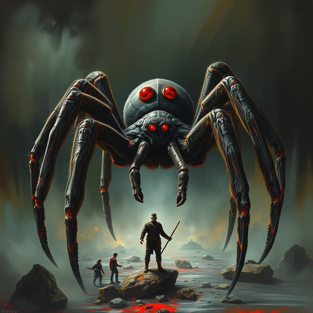 Menacing Tarantula Emerges from Dark, Eerie Backgr... - AI Art