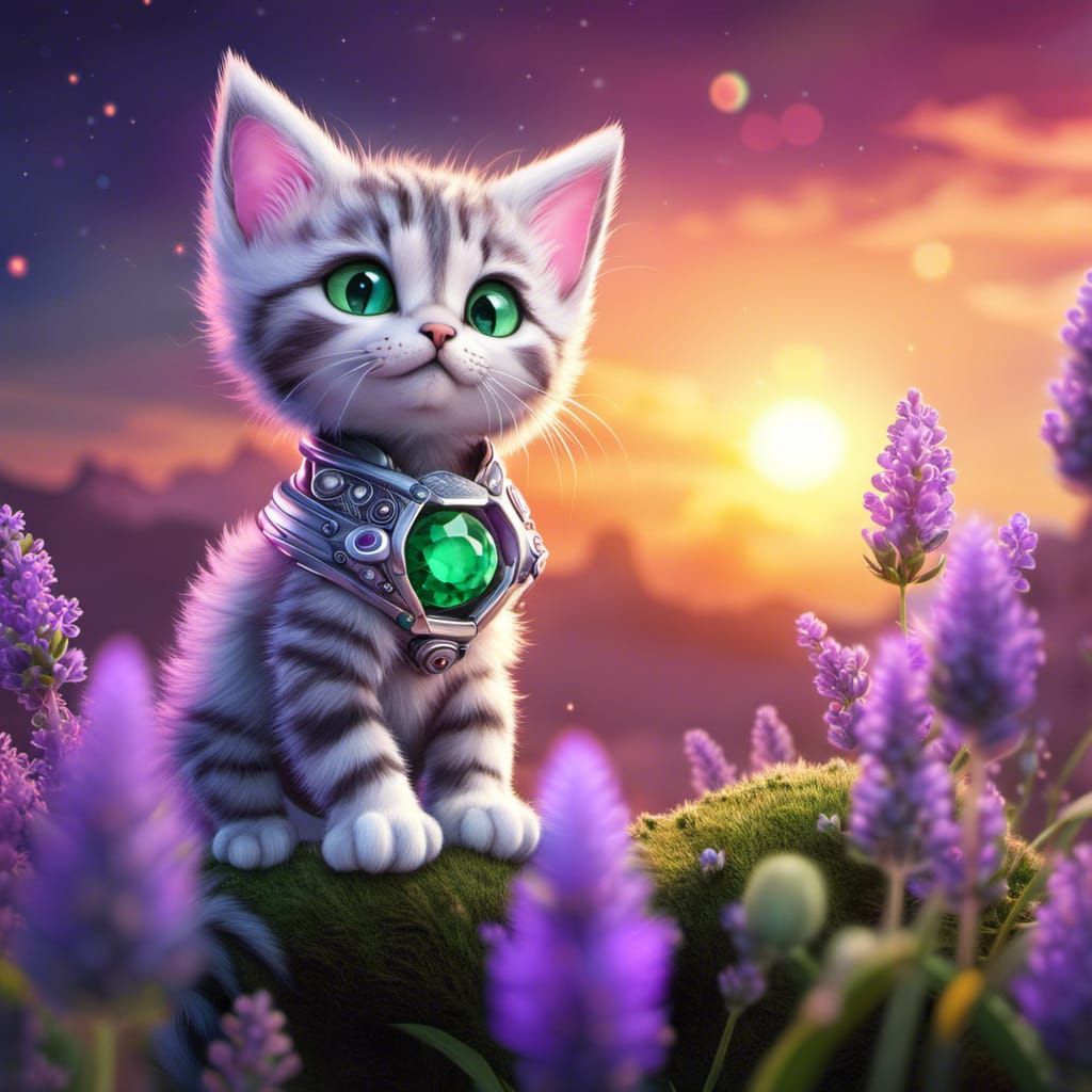 Lilac Planet Emerald Core Commander Kitten - AI Generated Artwork ...