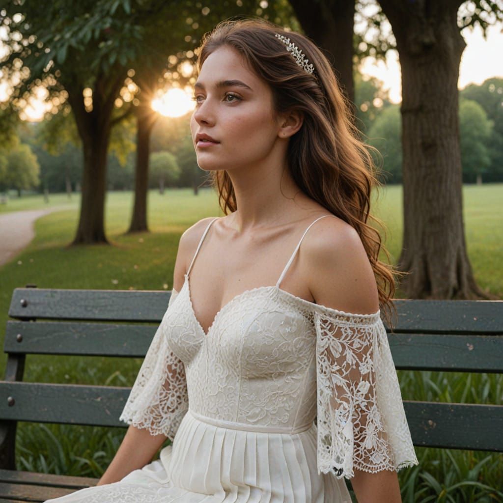 Young Woman in Park Serenity - AI Art