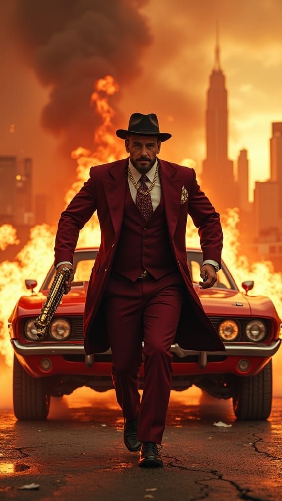 Cyberpunk Mafia Kingpin in Flames - AI Art