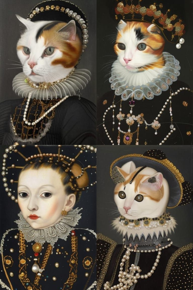 Three Elizabethan Cats and One Cat Lady - AI Generated Artwork ...