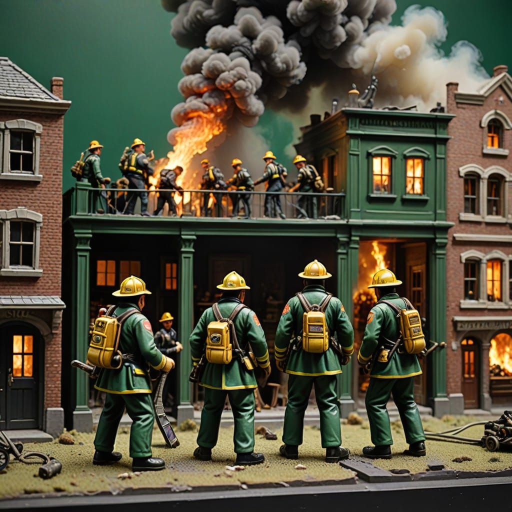 Miniature Diorama of Dramatic Fire Scene in 19th-C... - AI Art