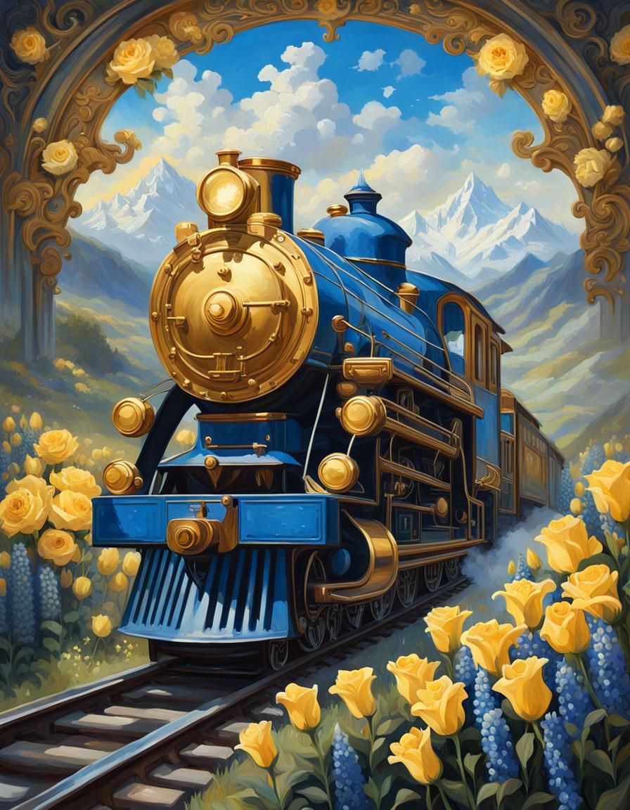 OIL PAINTING, MASTERPIECE FANTASY, MYSTICAL BEAUTIFUL TRAIN WITH ...