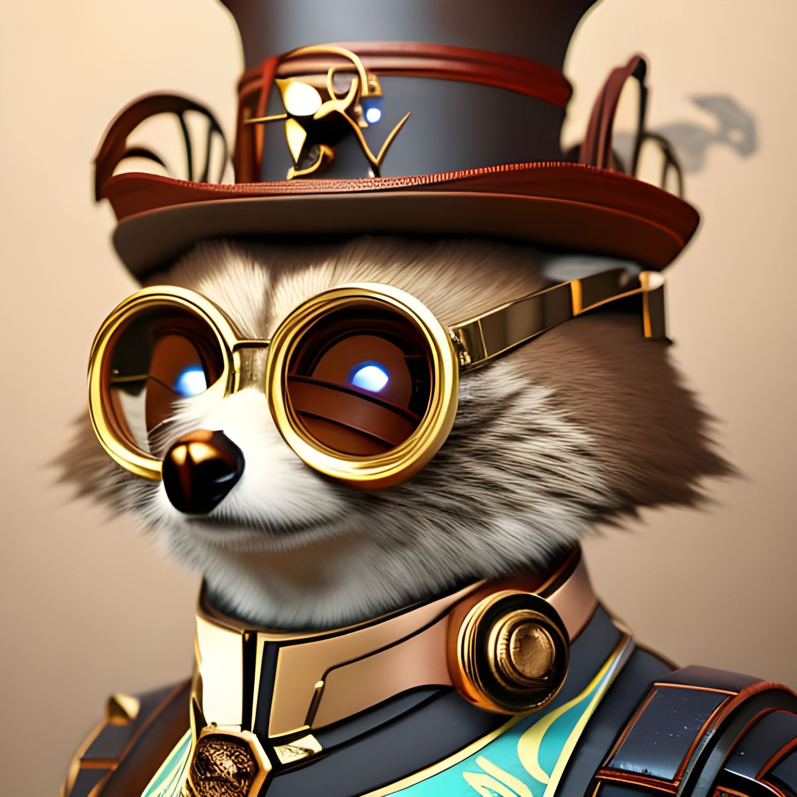 Steampunk raccoon wearing goggles and top hat - AI Generated Artwork ...