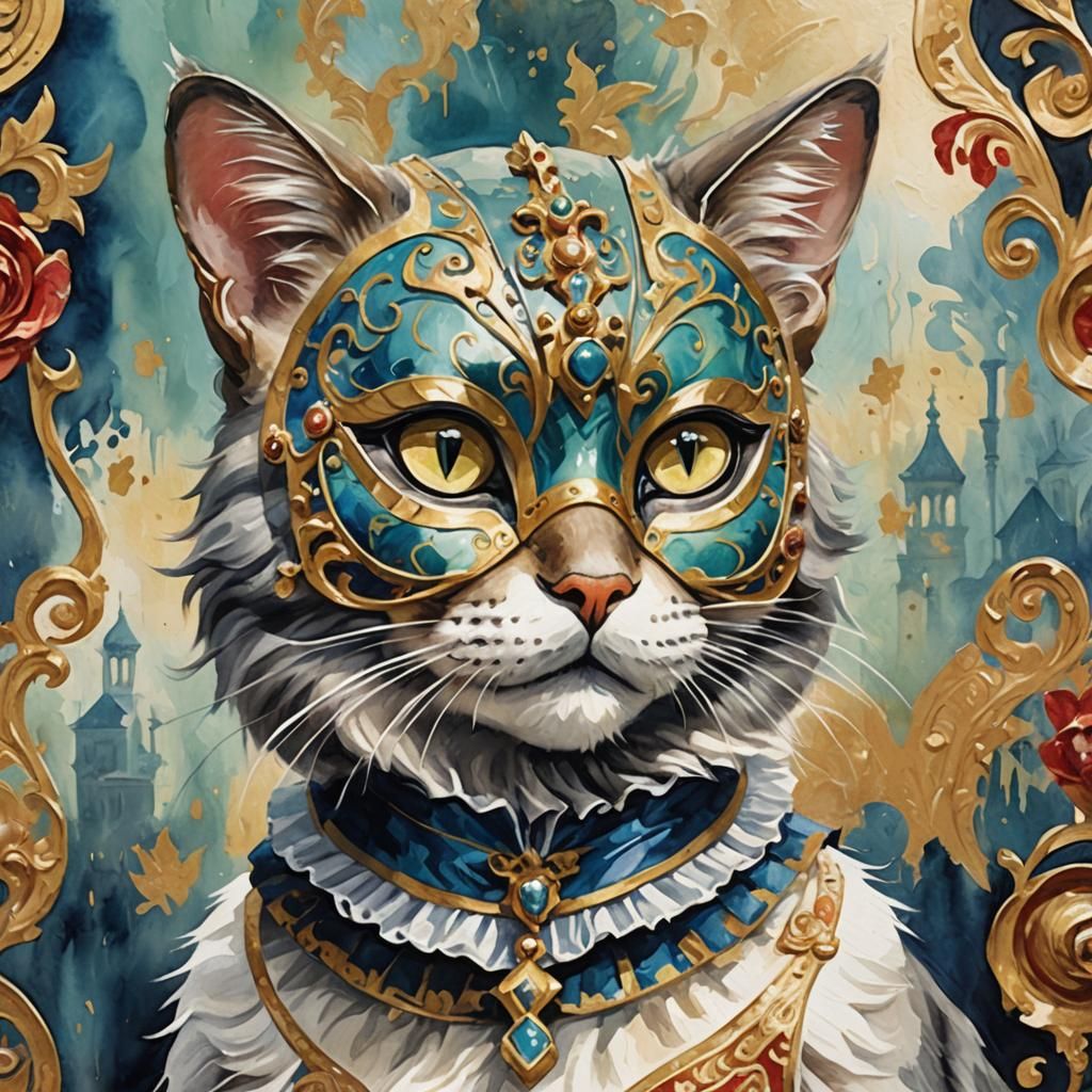 A masked cat ready for the ball - AI Generated Artwork - NightCafe Creator
