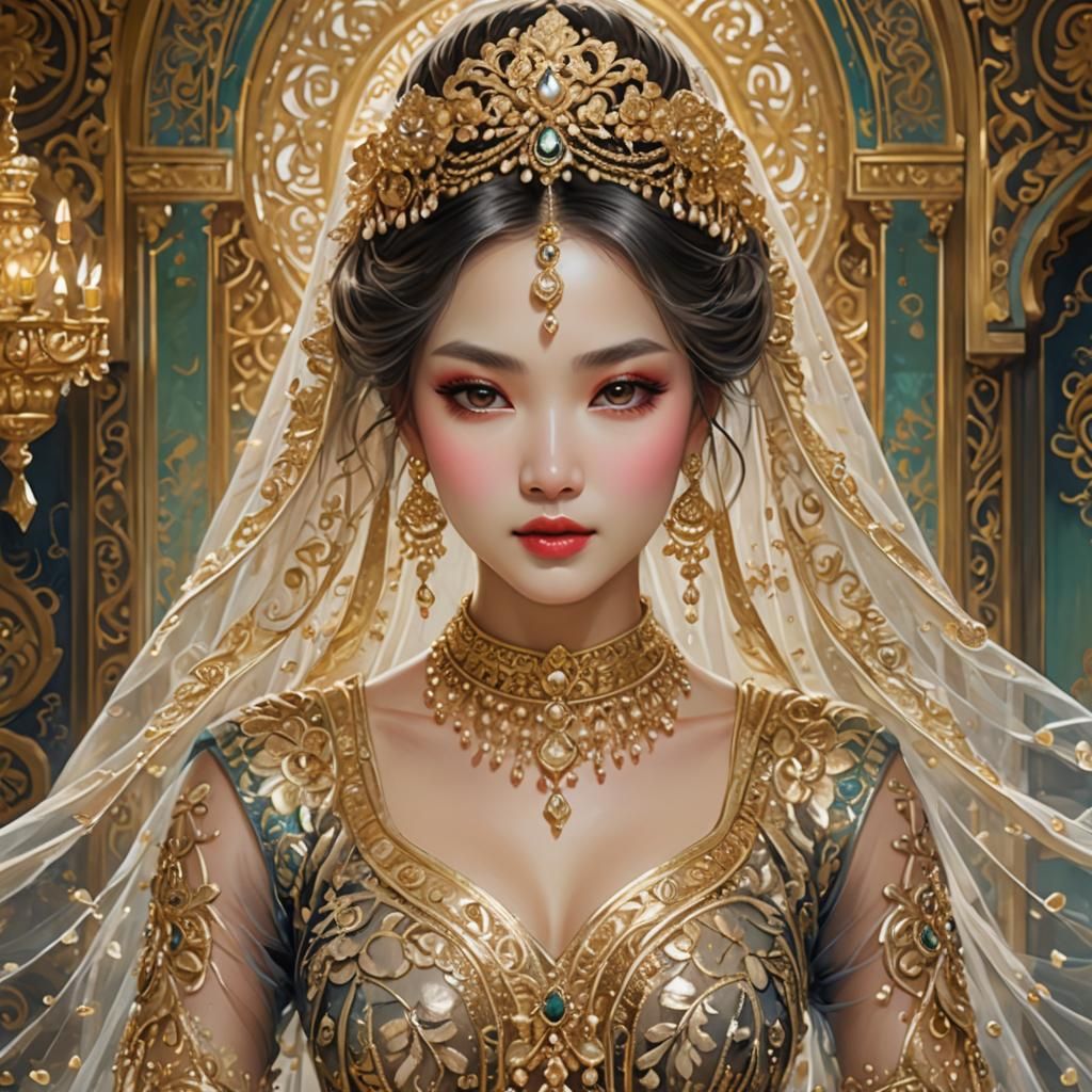 Beautiful Oriental Dancer with Tulle Veils - AI Generated Artwork - NightCafe Creator