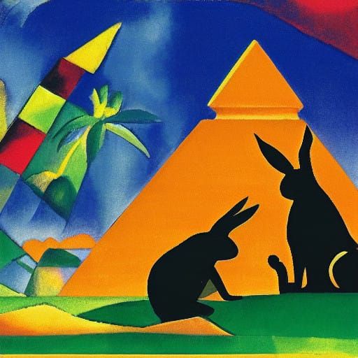 Giant Rabbit Silhouette Against Ancient Egyptian P... - AI Art