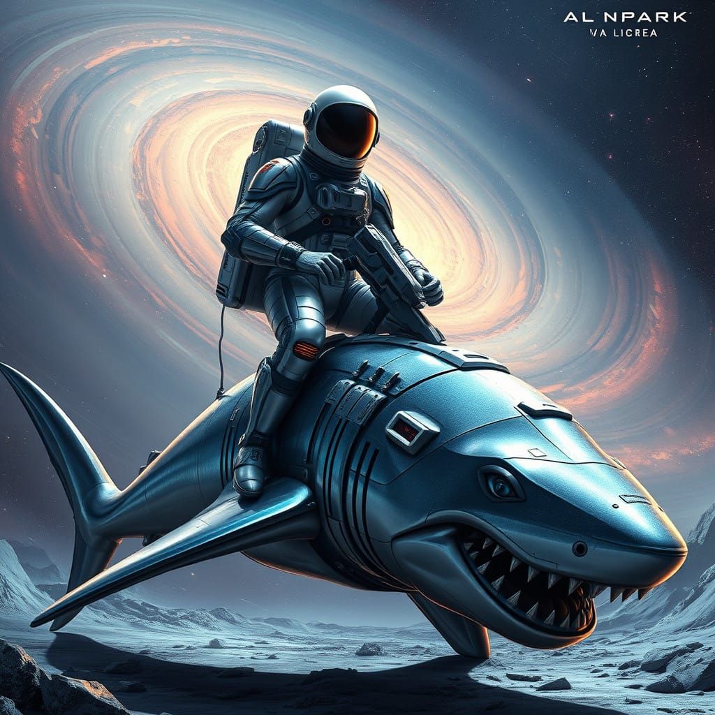 Astronaut Riding Majestic Space Shark in Dazzling ... - AI Art