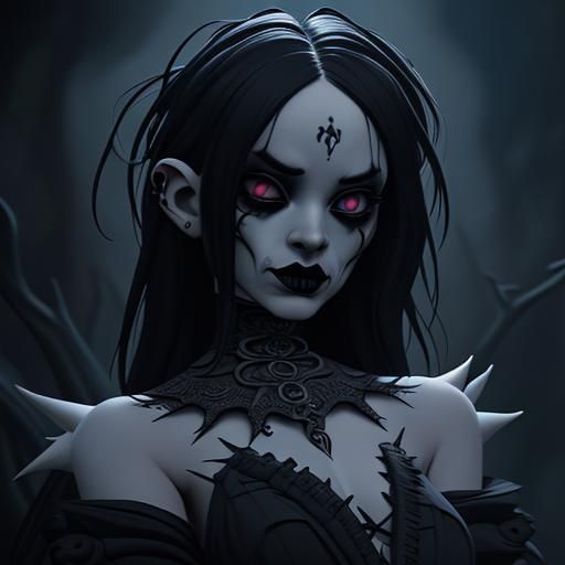 A goth macabre grotesque female wearing occult attire, horror, dark ...