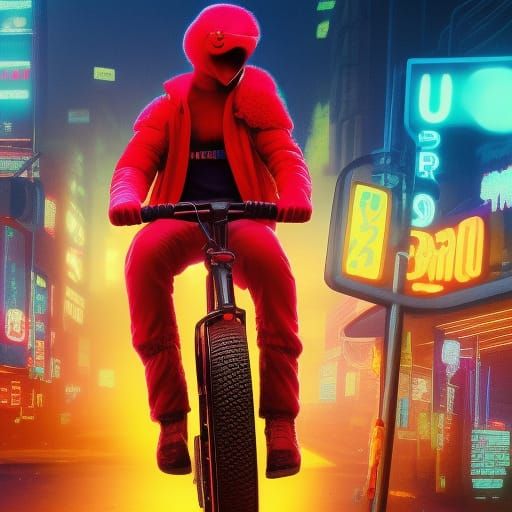 Elmo on riding a unicycle while doing crack - AI Generated Artwork ...