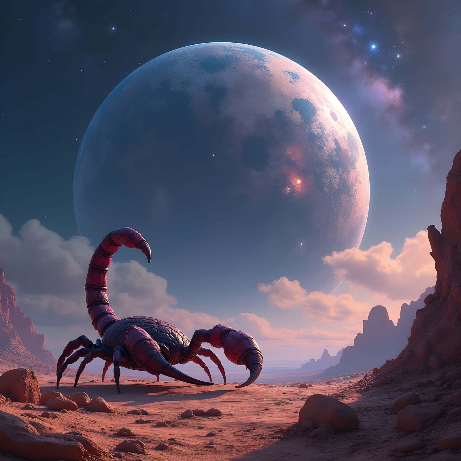 Cosmic Scorpion Planet Unveiled Amidst Milky Way - AI Art