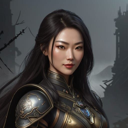 Mongolian female warrior. Realistic facial features and expressions ...