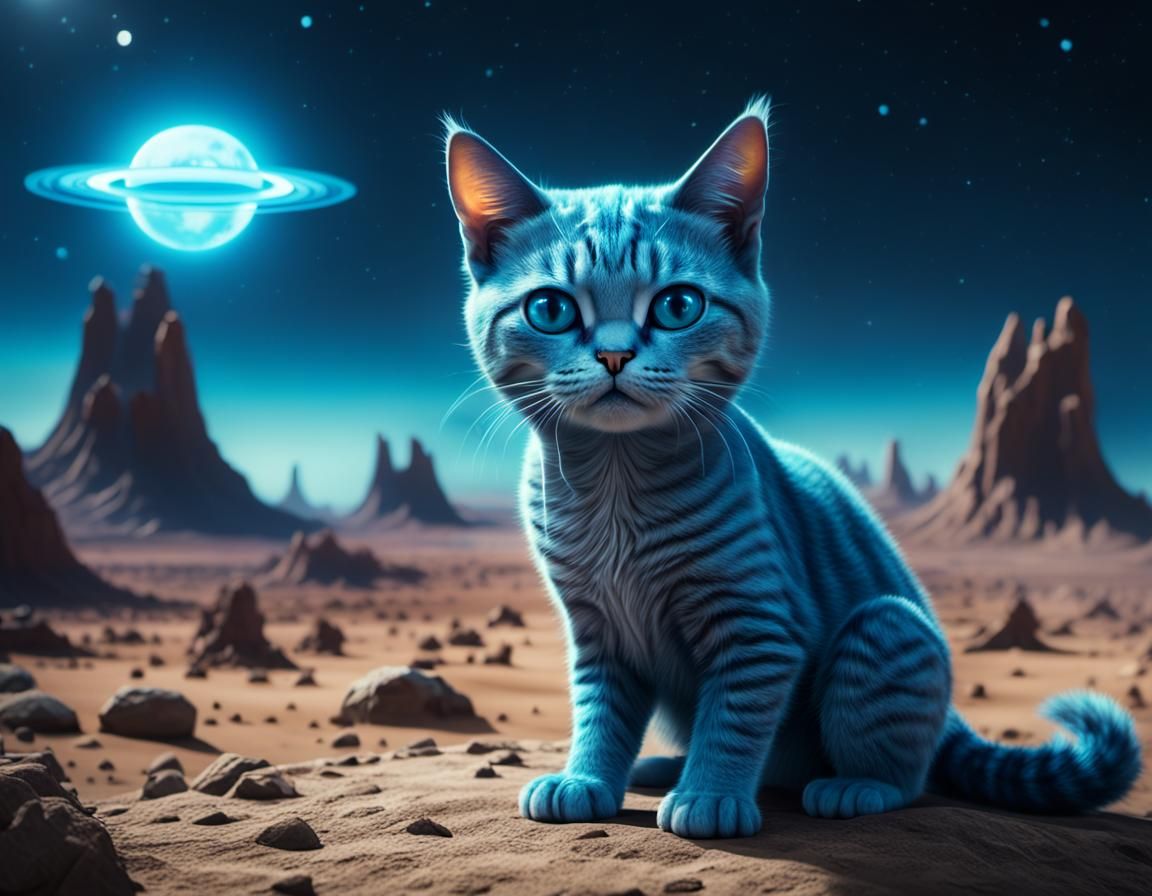 Blue alien cat - AI Generated Artwork - NightCafe Creator