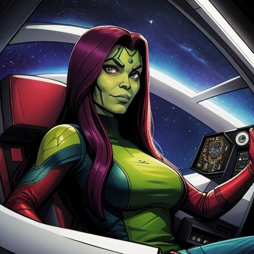 A Todd MacFarland style comic Illustration of Marvel's Gamora. In a ...