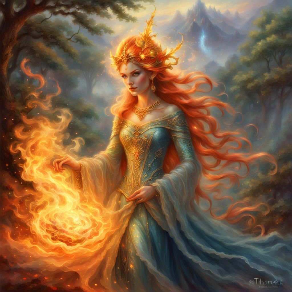 Flame Elf Queen Spirit🔥 - Fiery Fantasy Elf Queen in Ether...