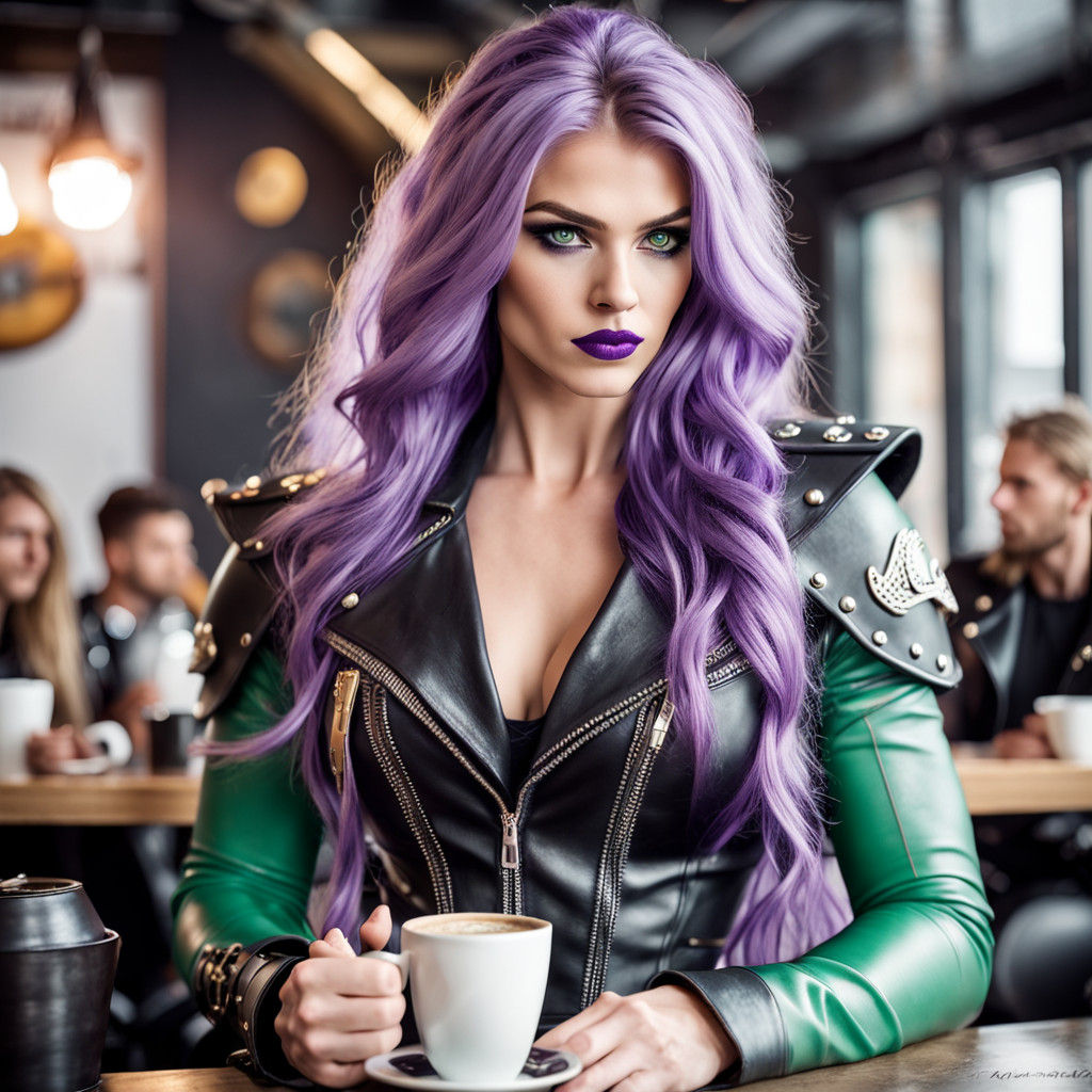 Golden Valkyrie in Biker Chic Attire - AI Art