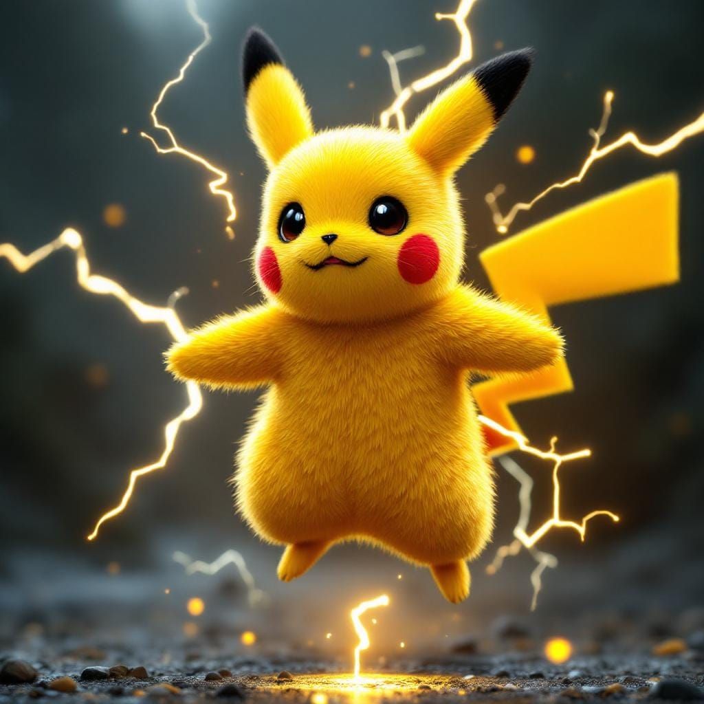 Pikachu with Lightning in Detailed 3D Style - AI Art