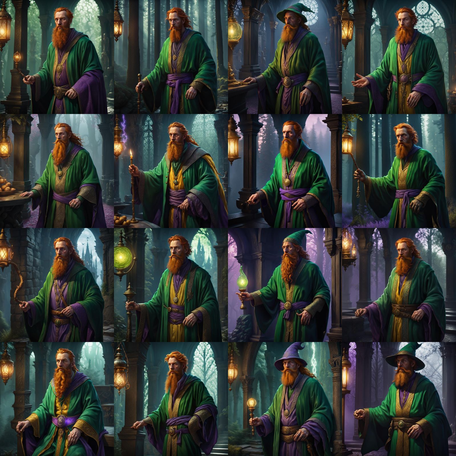 Ginger-Bearded Wizard in Green Robe: Fantasy Art - AI Art