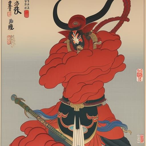 A Insanely Detailed Fantastical and Whimsical Painting of an Oni in a ...