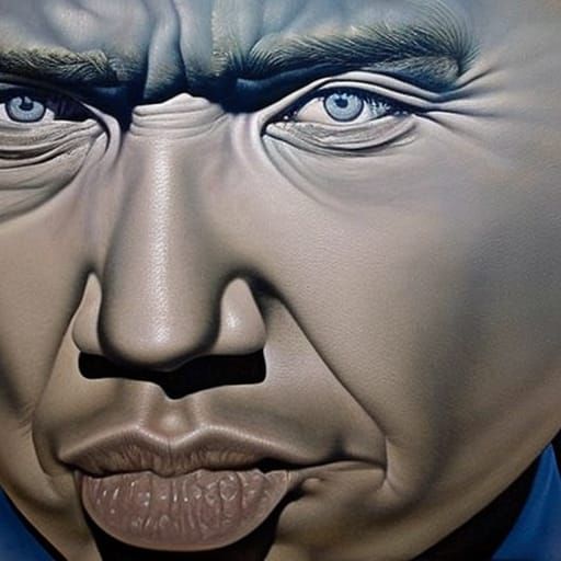 Face of Discontent: Surreal Hyper-Realism Painting - AI Art