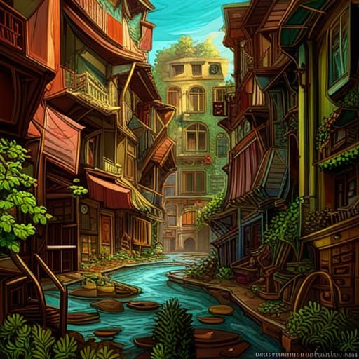 Overgrown city covered in vines and moss art deco art deco Edward ...