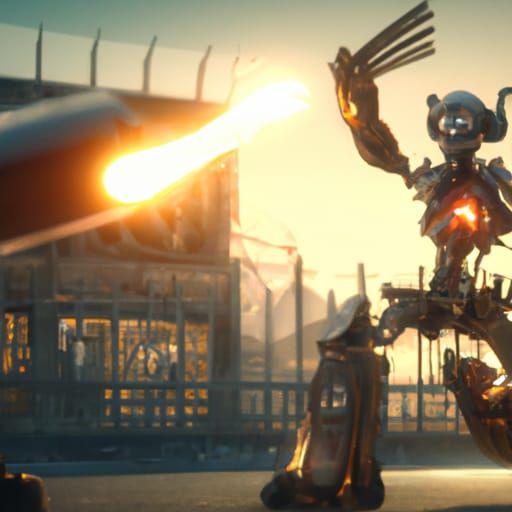 Humanoid robot with a flamethrower a masterpiece, 8k resolution, dark ...