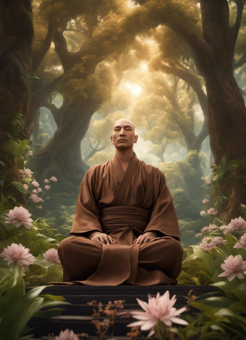 Meditating Monk in forest - AI Generated Artwork - NightCafe Creator