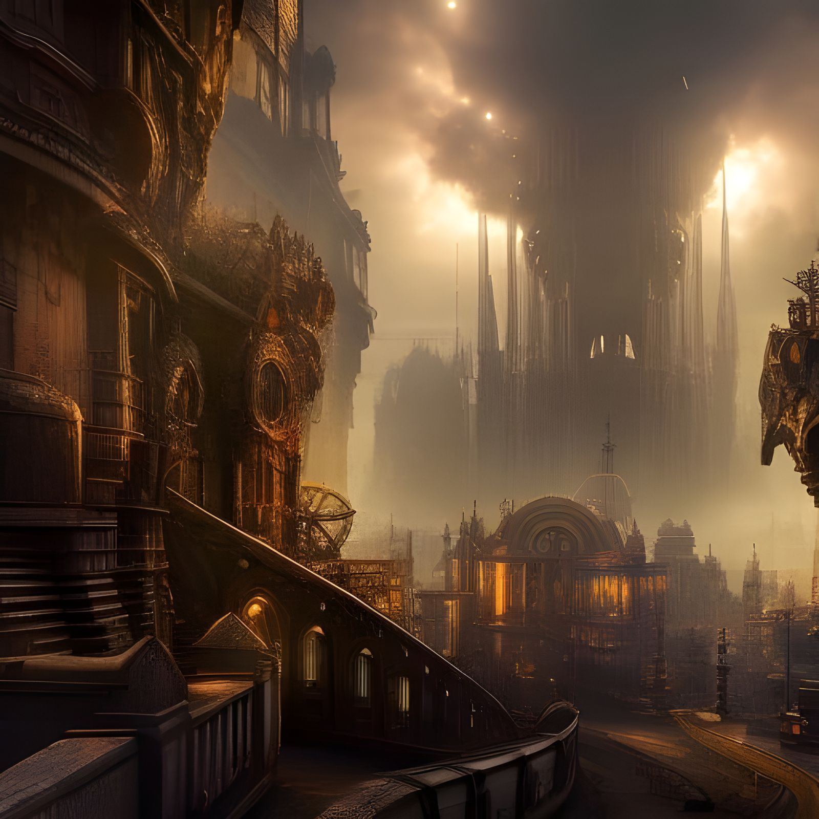 Steampunk city full of smog - AI Generated Artwork - NightCafe Creator