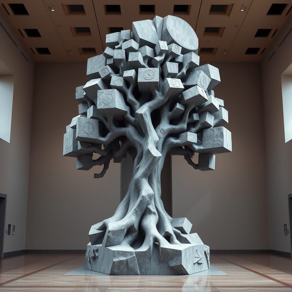 Brutalist and cubist sculpture of Tree