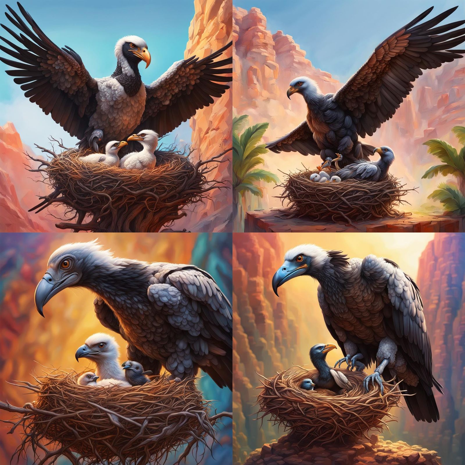 Nest with robotic condor feeding its Chick a human realistic - AI ...