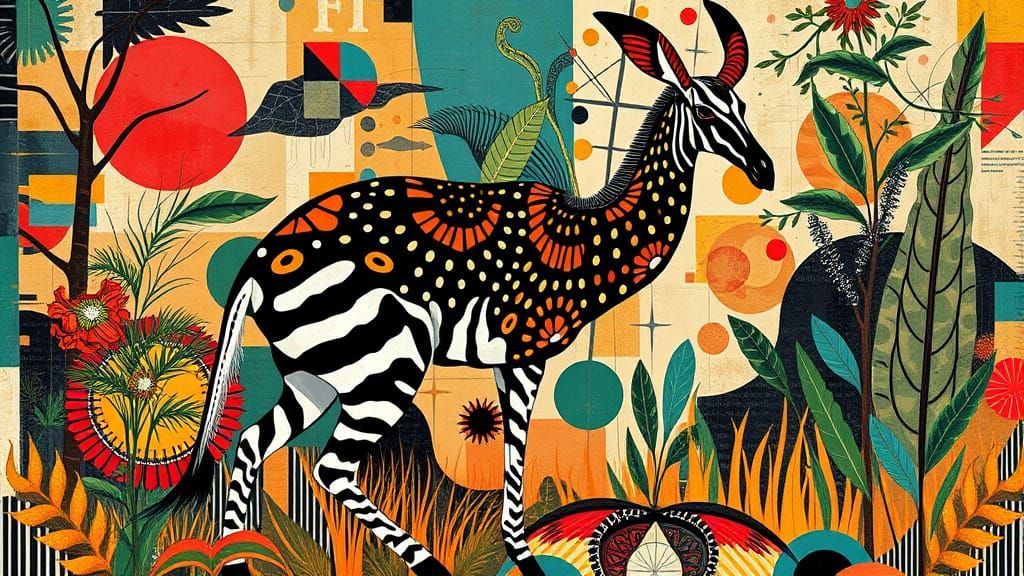 Okapi in Vibrant Geometric Collage - AI Art