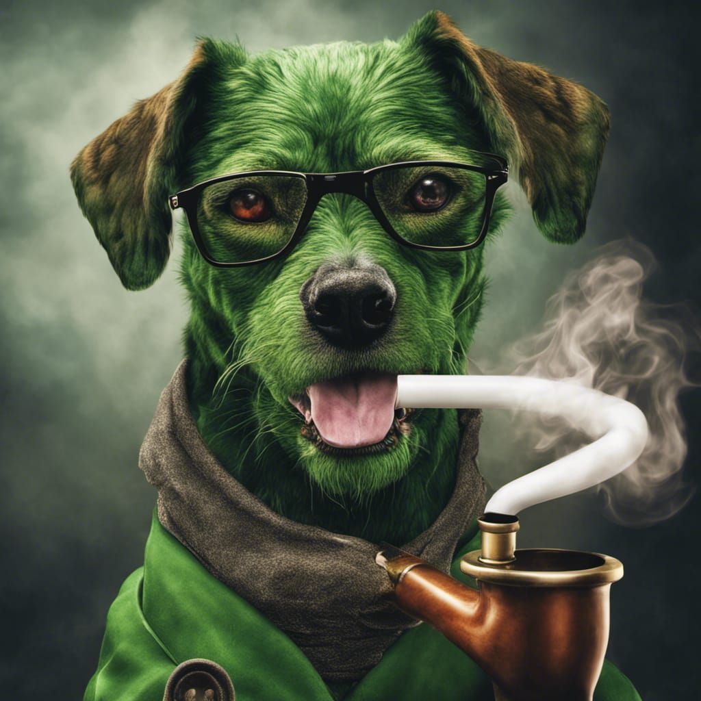 Green dog smoking weed out of a pipe. - AI Generated Artwork ...