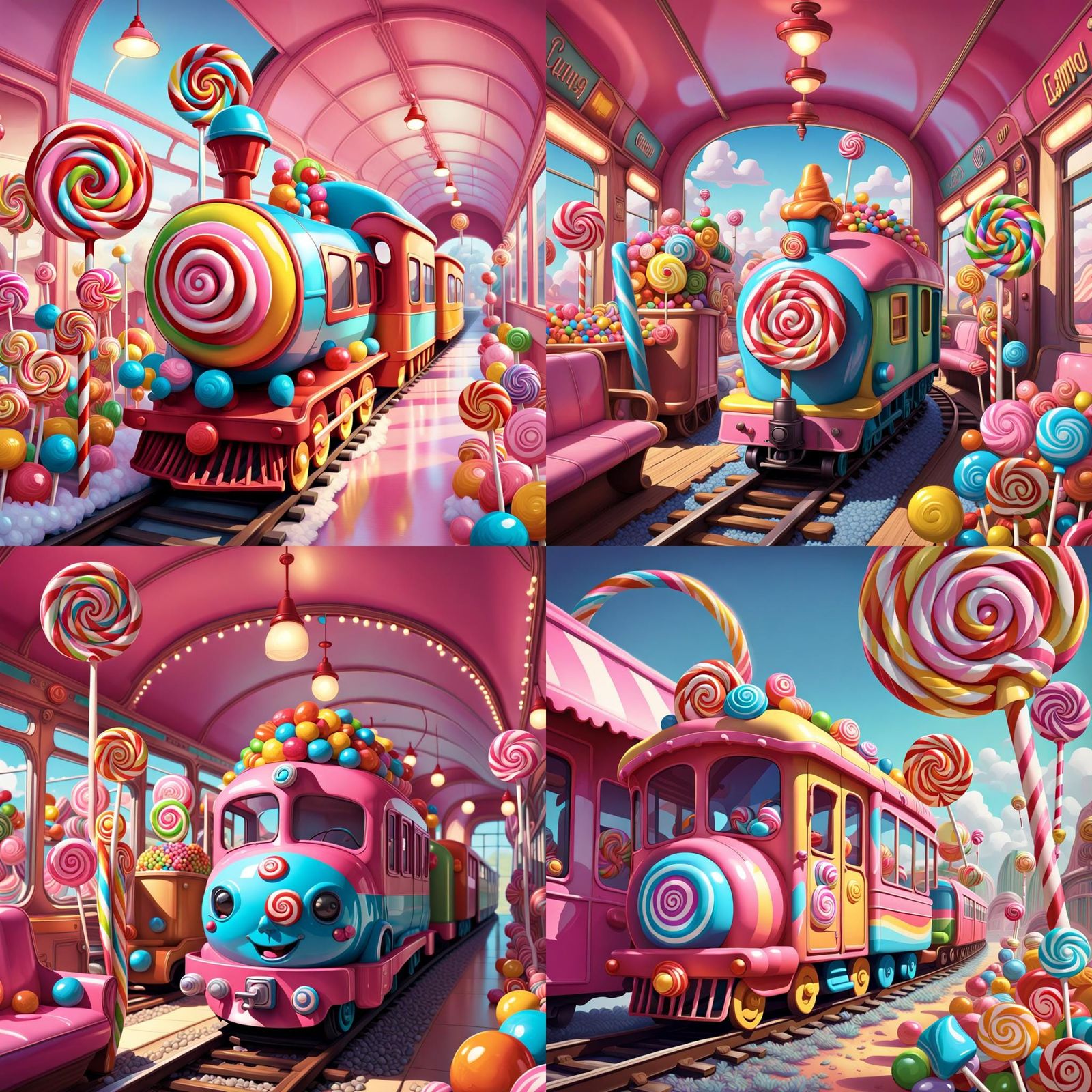 Candy trains and lollipop lamps - AI Generated Artwork - NightCafe Creator