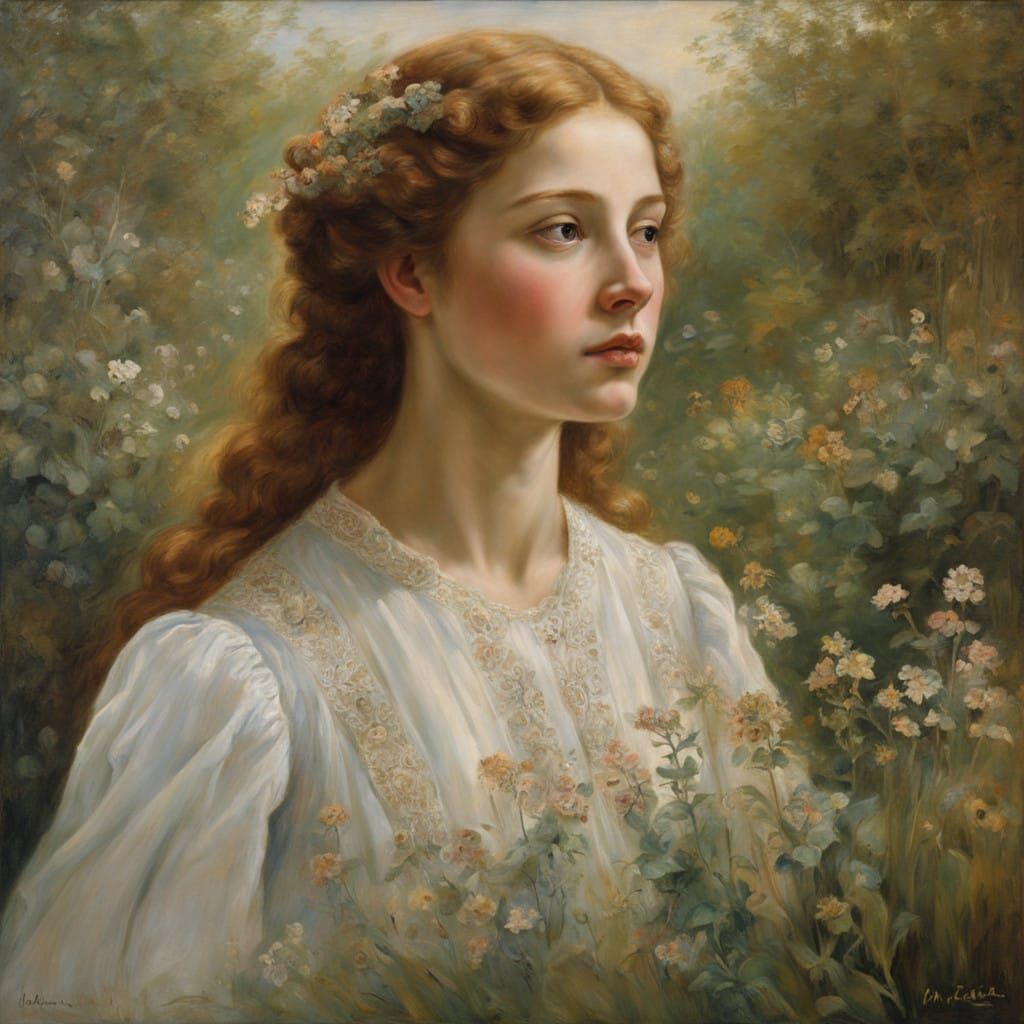 An Ethereal Pre-Raphaelite-Inspired Portrait of a Young Woman