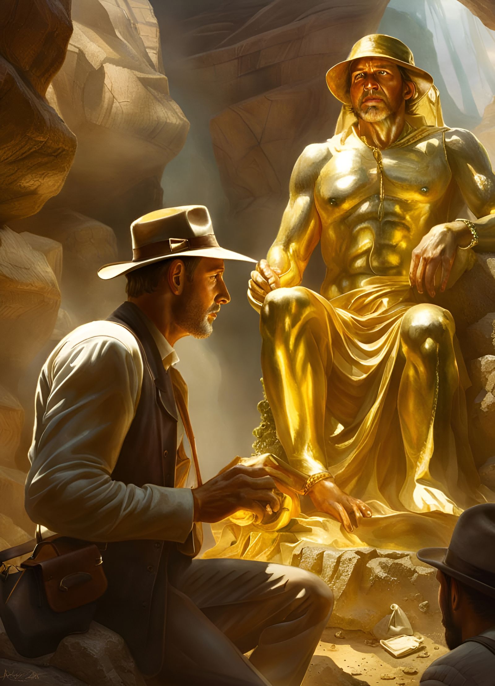 Indiana Jones discovers a golden statue of Indiana Jones - AI Generated ...