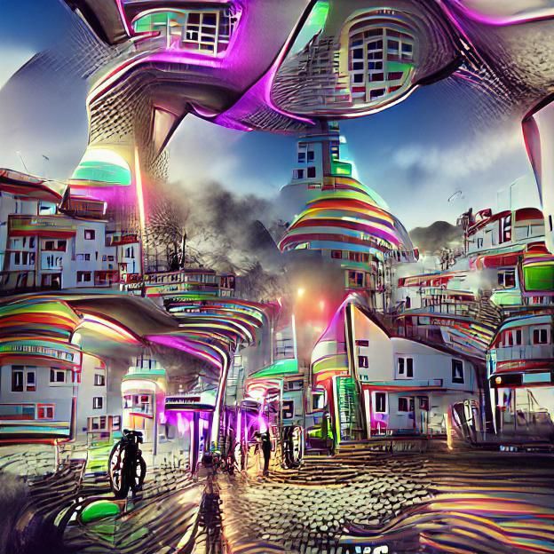 Futuristic psychedelic town - AI Generated Artwork - NightCafe Creator