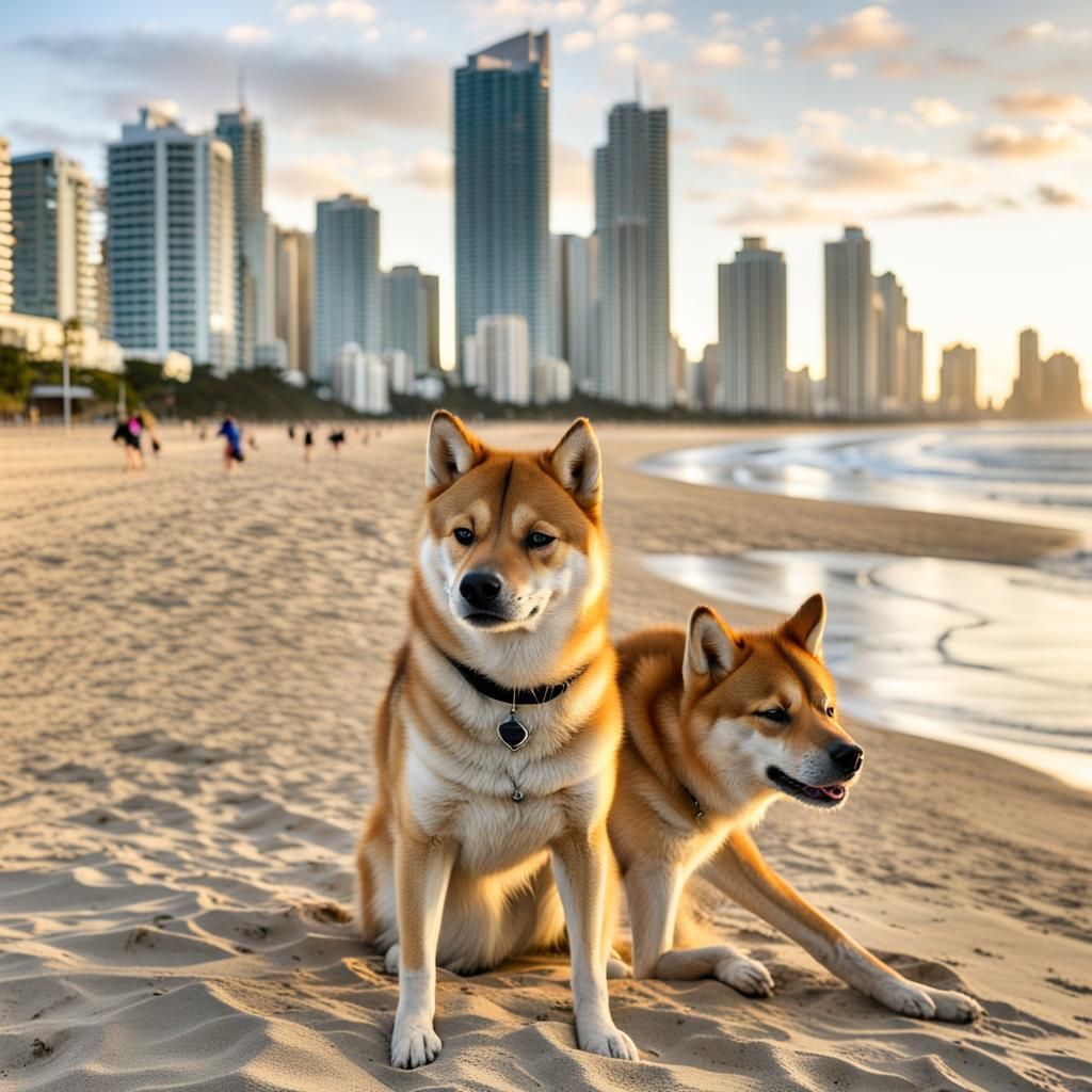 Shiba only doge on a Queensland beach in Surfers Paradise - AI ...