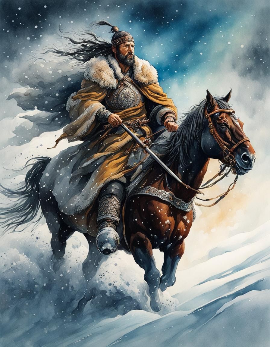 Attila the Hun and the snowstorm - AI Generated Artwork - NightCafe Creator