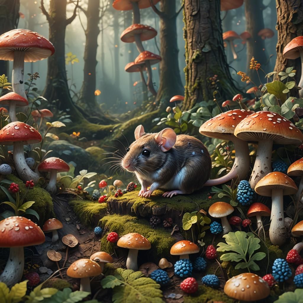 Mouse eating in the forest - AI Generated Artwork - NightCafe Creator