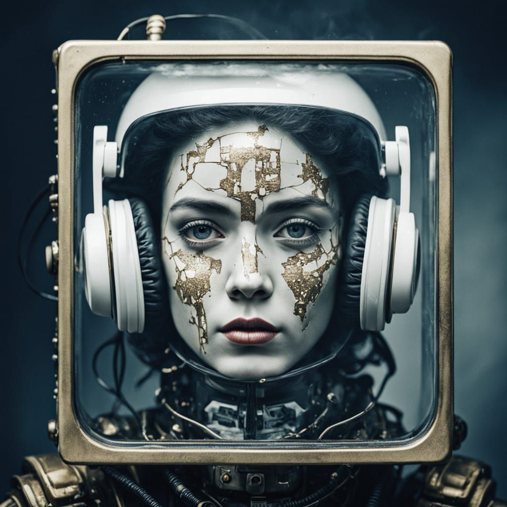 Vintage Cyborg Portrait in Golden Noire - AI Art