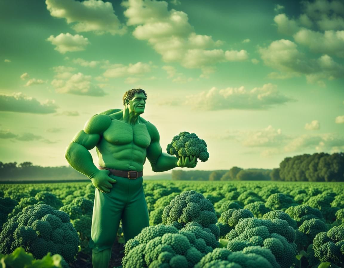 Jolly Green Giant's son harvests broccoli - AI Generated Artwork ...