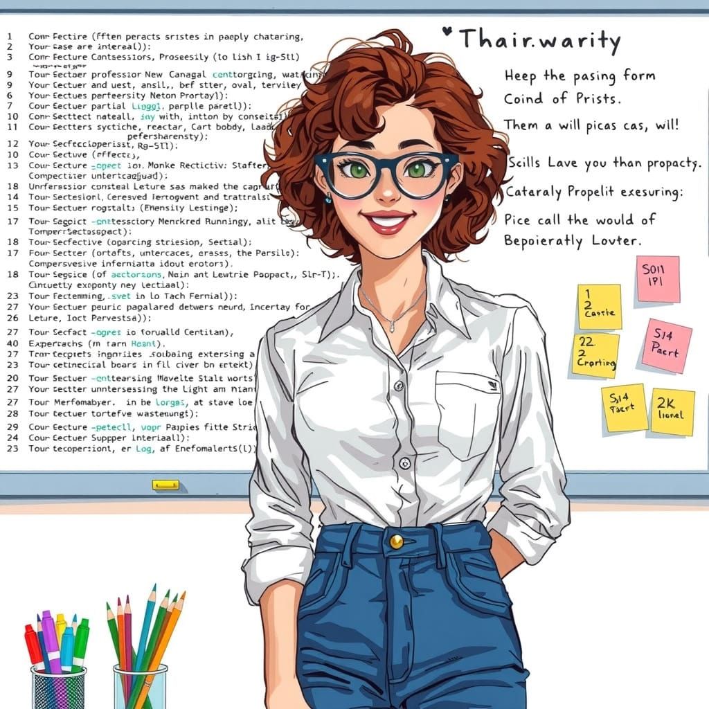Cute Professor of Code with Glasses in Vibrant Dig... - AI Art