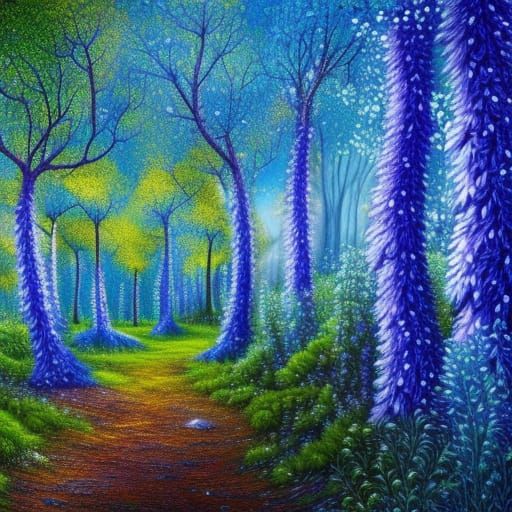 Blue magical Forest - AI Generated Artwork - NightCafe Creator
