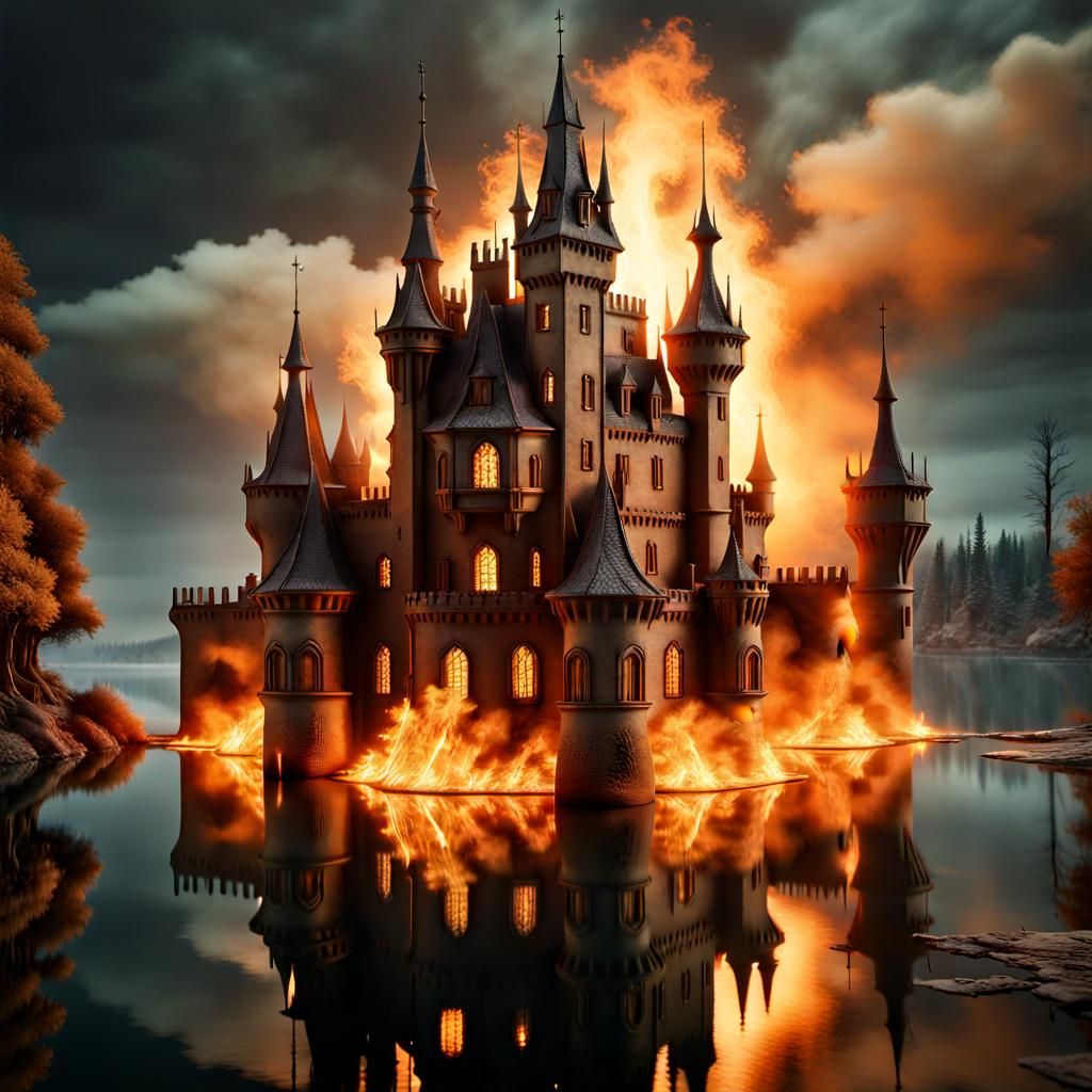 Castle on Fire - AI Generated Artwork - NightCafe Creator