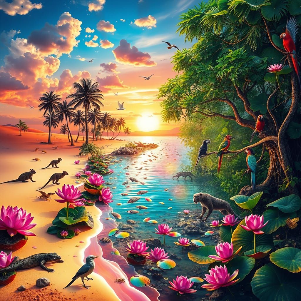 Breathtaking Duality: Rainbow River of Dreams - AI Art