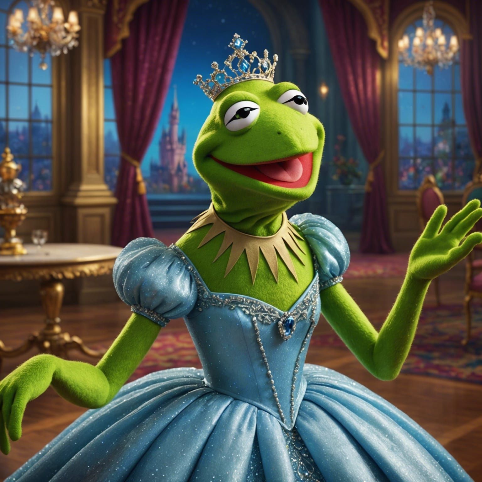 Kermit tha frog as Cinderella - AI Generated Artwork - NightCafe Creator