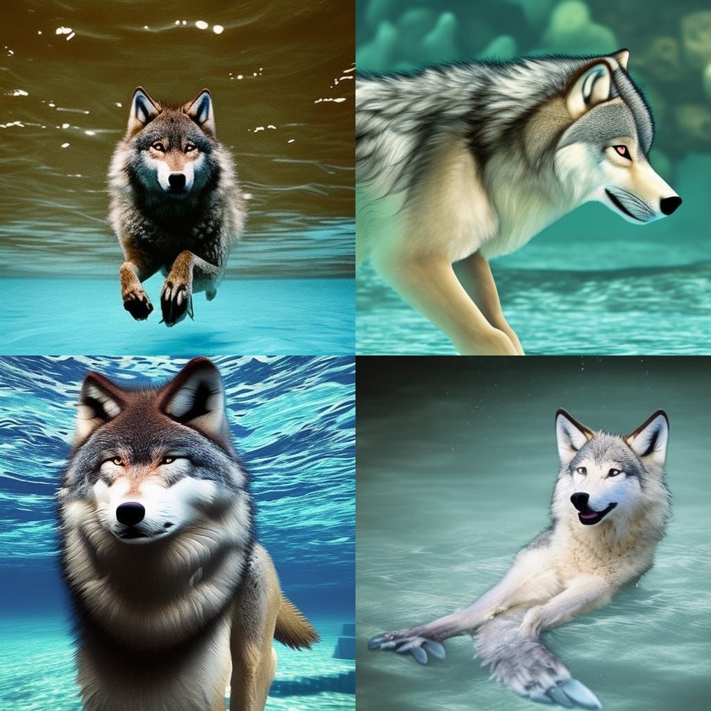 Furry wolf swimming underwater - AI Generated Artwork - NightCafe Creator