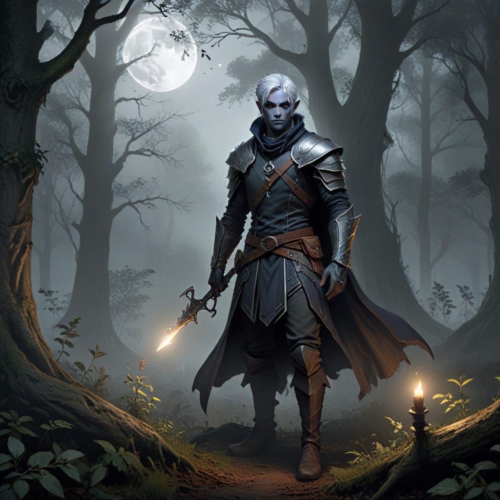 Drow Rogue/Ranger Character Sheet Illustration - AI Art