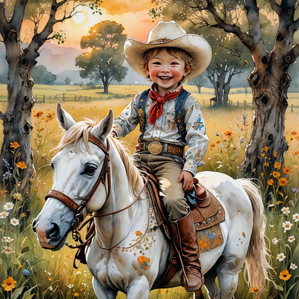 Little Boy on White Horse - AI Generated Artwork - NightCafe Creator
